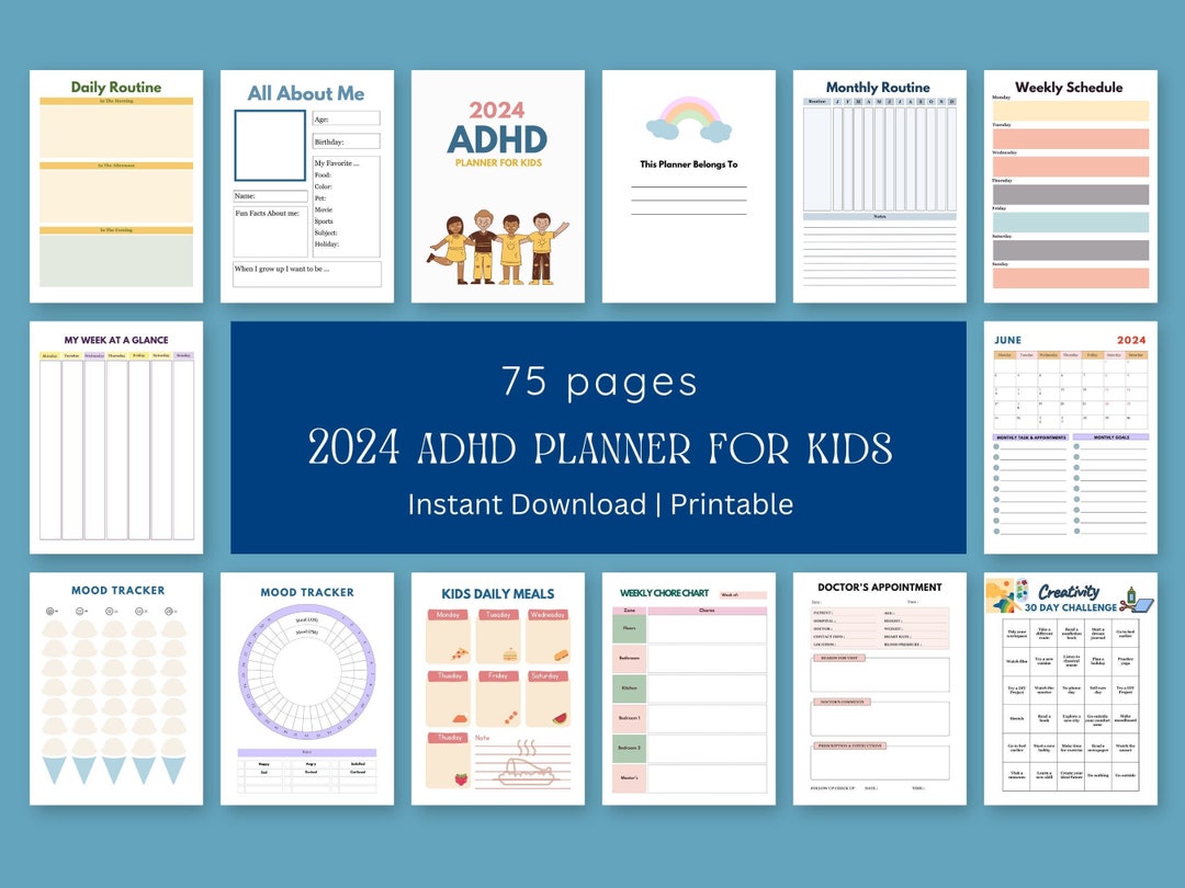 Printable 2024 ADHD Planner for Kids | Digital Planner ADHD for Kids ...