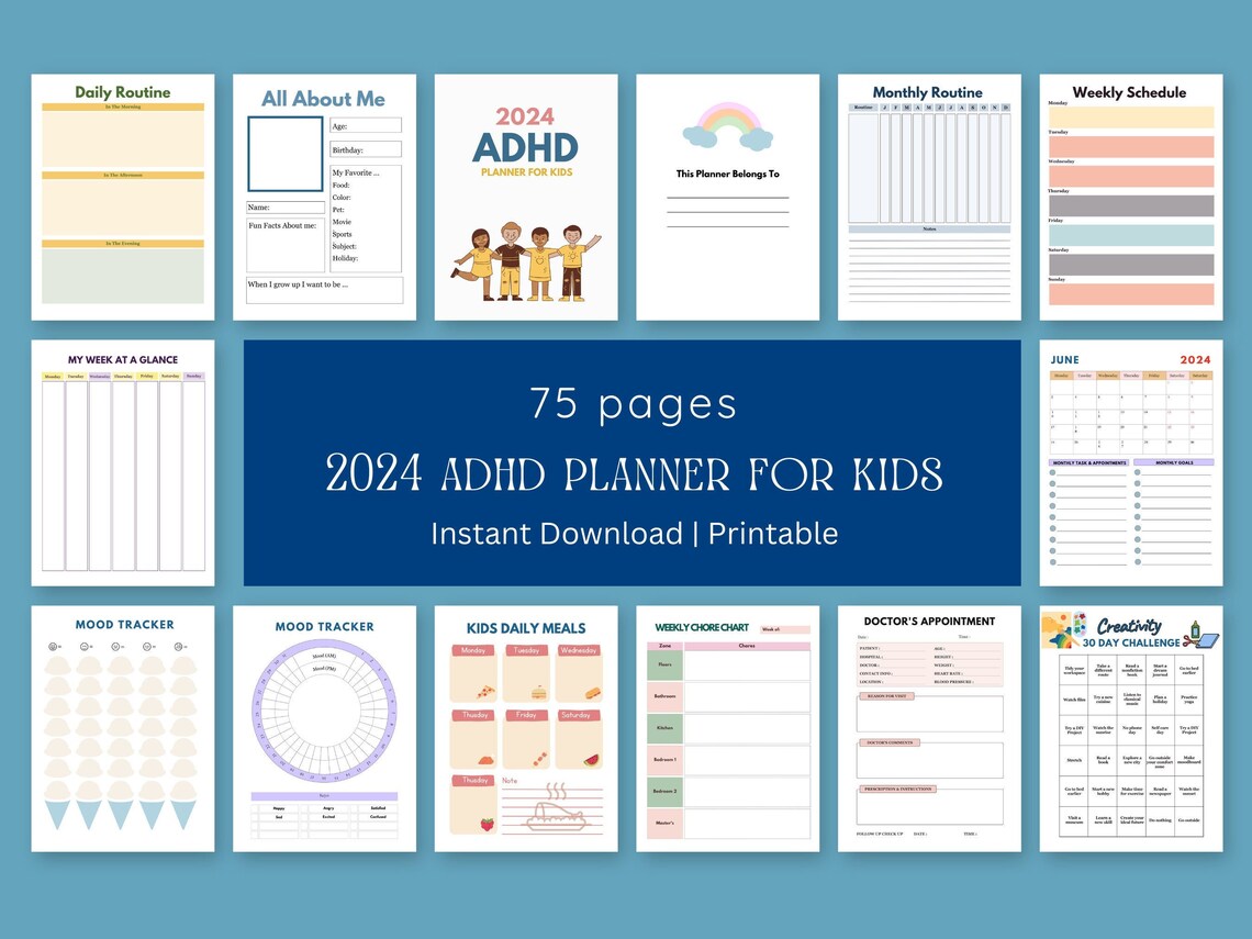 Printable 2024 ADHD Planner for Kids | Digital Planner ADHD for Kids ...