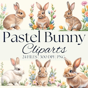 Watercolor Pastel Rabbit Clipart Pastel Bunny Clipart Easter Bunny PNG ...