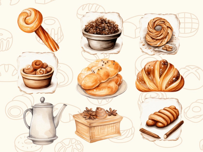Bakery Digital Stickers | Watercolor Bakery Clipart and Baked Goods ...