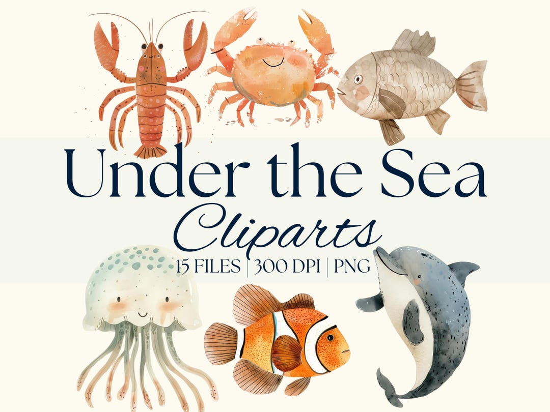 Watercolor Ocean Animals Clipart Bundle: Nursery Art (digital Download ...