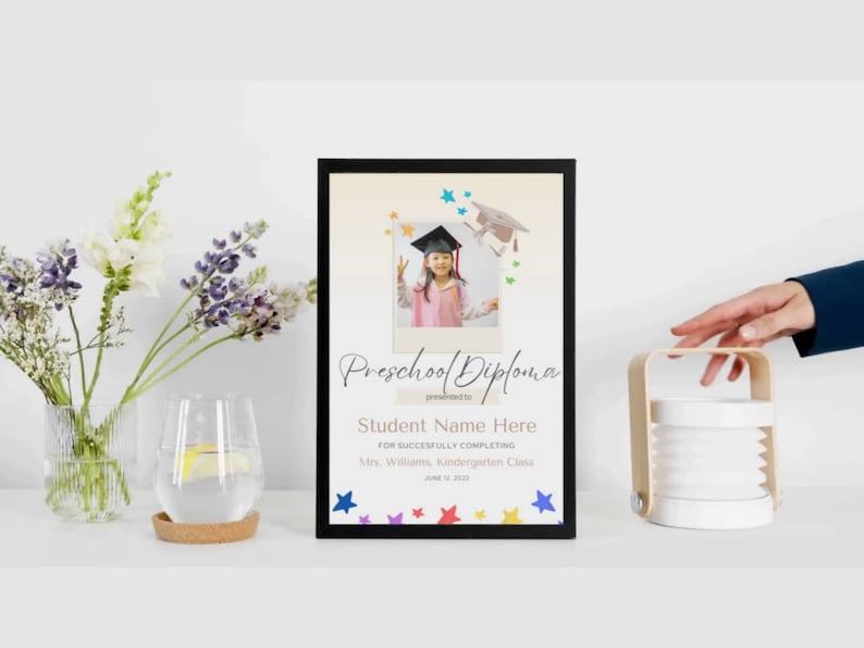 Editable Canva Preschool Diploma With Photo - Customizable Graduation ...