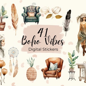 Boho Sticker Pack Digital | Boho Vibes Digital Planner Stickers ...