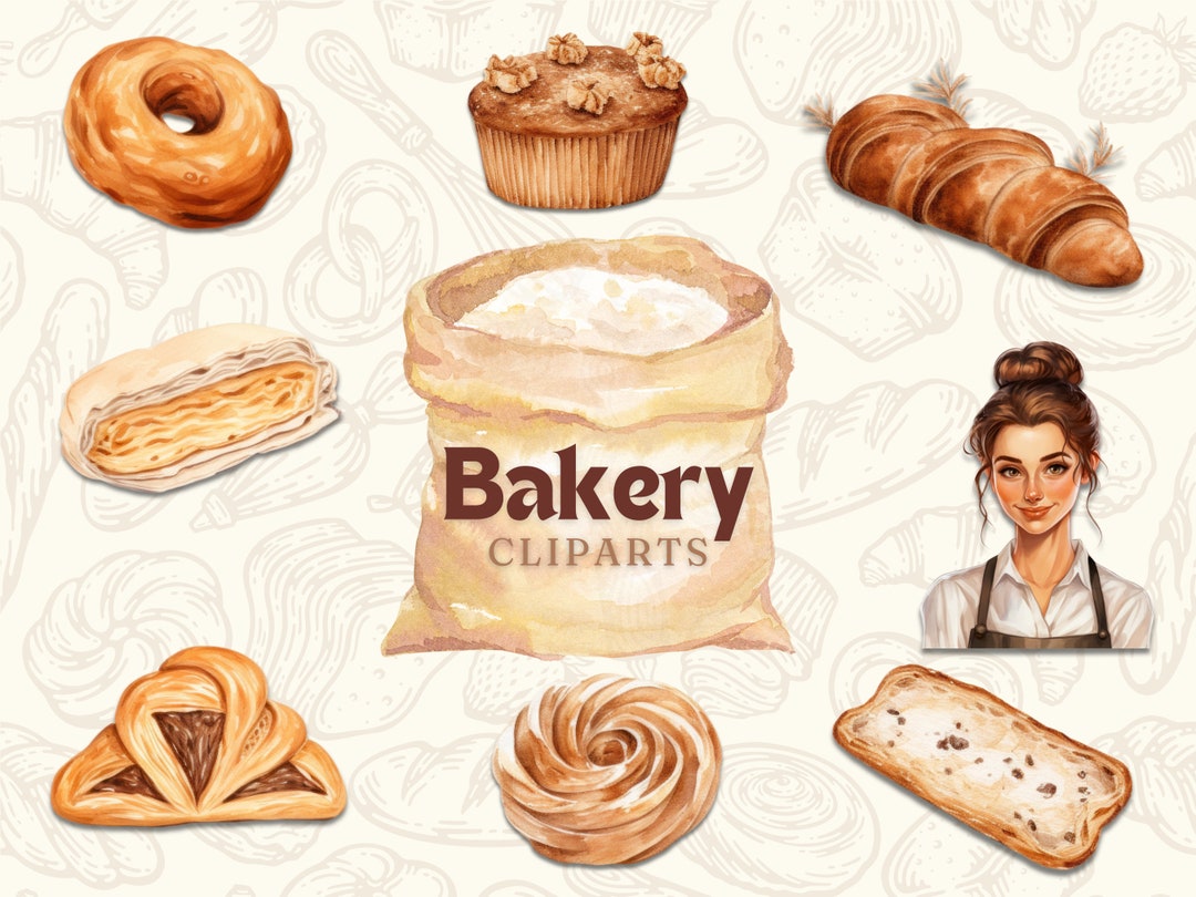 Bakery Digital Stickers | Watercolor Bakery Clipart and Baked Goods ...