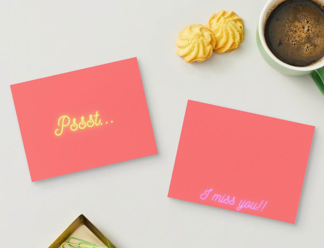 Pssst I Miss You Postcard Envelopes Included Neon Letters, Cute ...