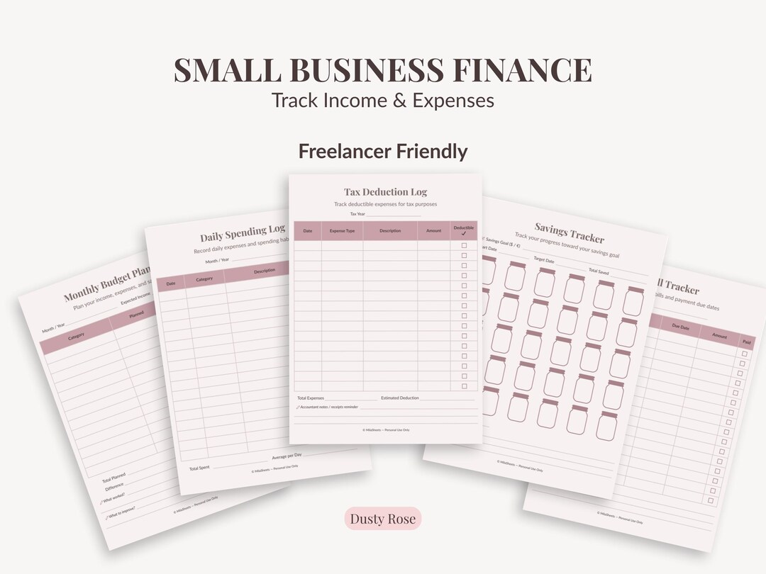 Small Business Expense Tracker Printable Bundle, Freelancer Finance ...