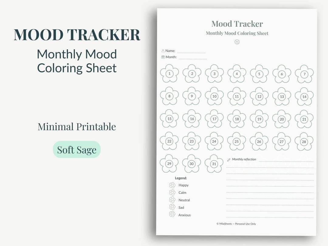 Monthly Mood Tracker Printable, Coloring Sheet (digital Download A4/US ...