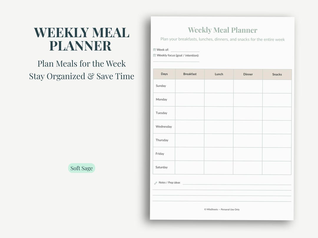 Weekly Meal Planner Printable, Meal Prep Planner, Menu Planner PDF ...
