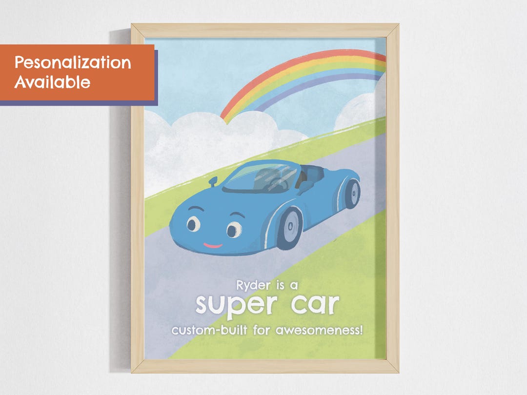 Personalized Super Car Poster for Kids, Custom Name or Text Wall Art ...