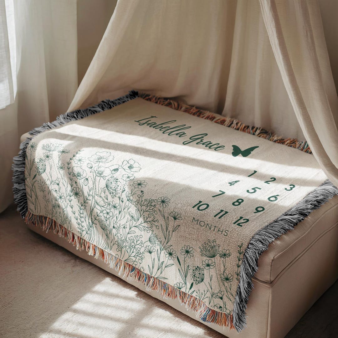 Custom Milestone Woven Blanket Girl Custom Name Blanket Wildflower New ...