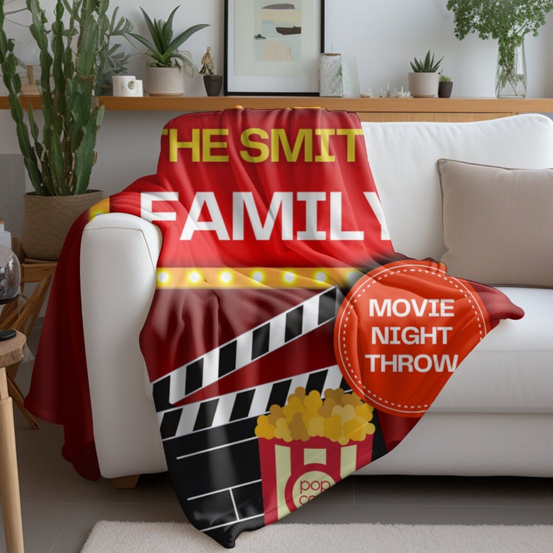 Custom Movie Night Throw Blanket, Family Movie Blanket Gift, Movie Date ...