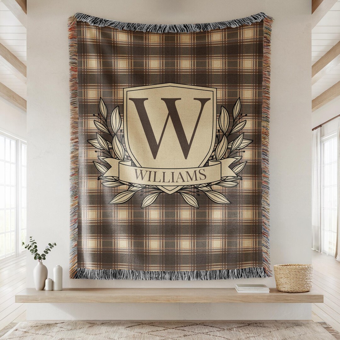 Custom Family Name Woven Blanket, Last Name Initials Blanket ...
