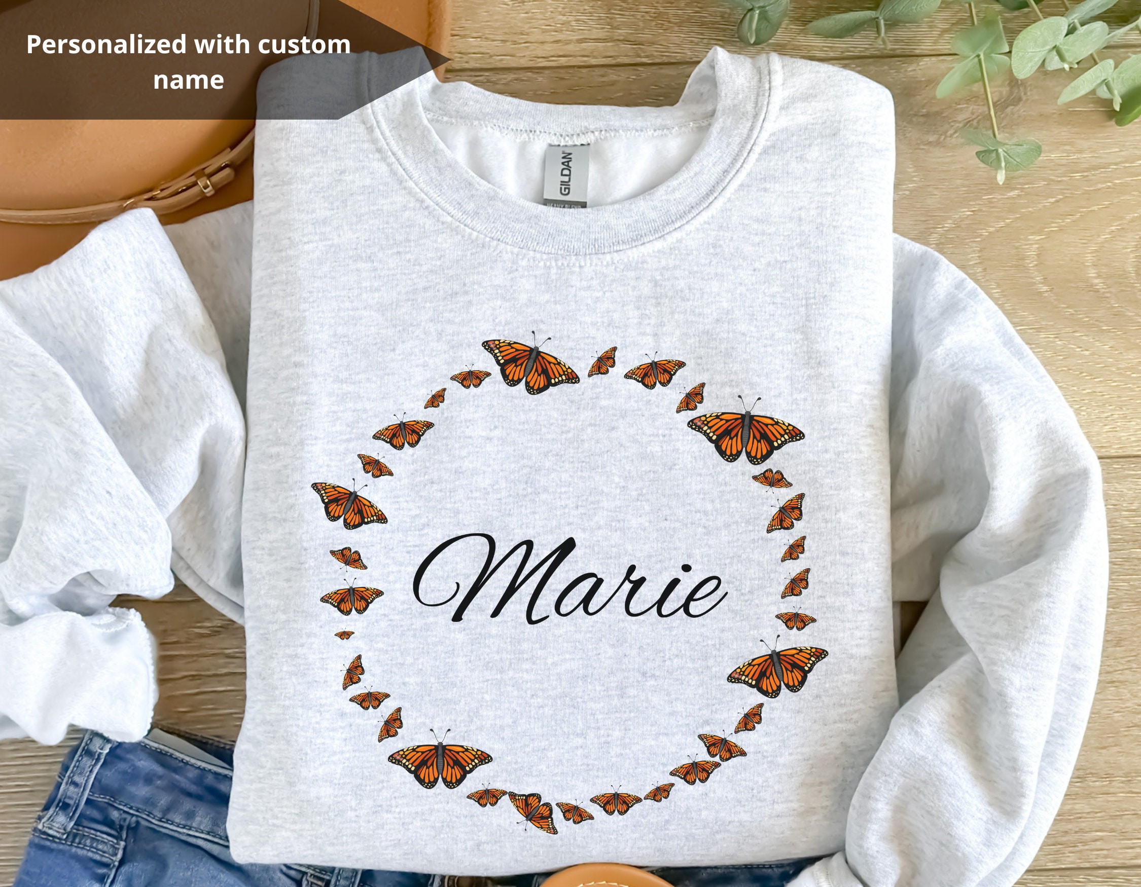 Personalized Monarch Butterfly Sweatshirt Custom Name Monarch Butterfly ...