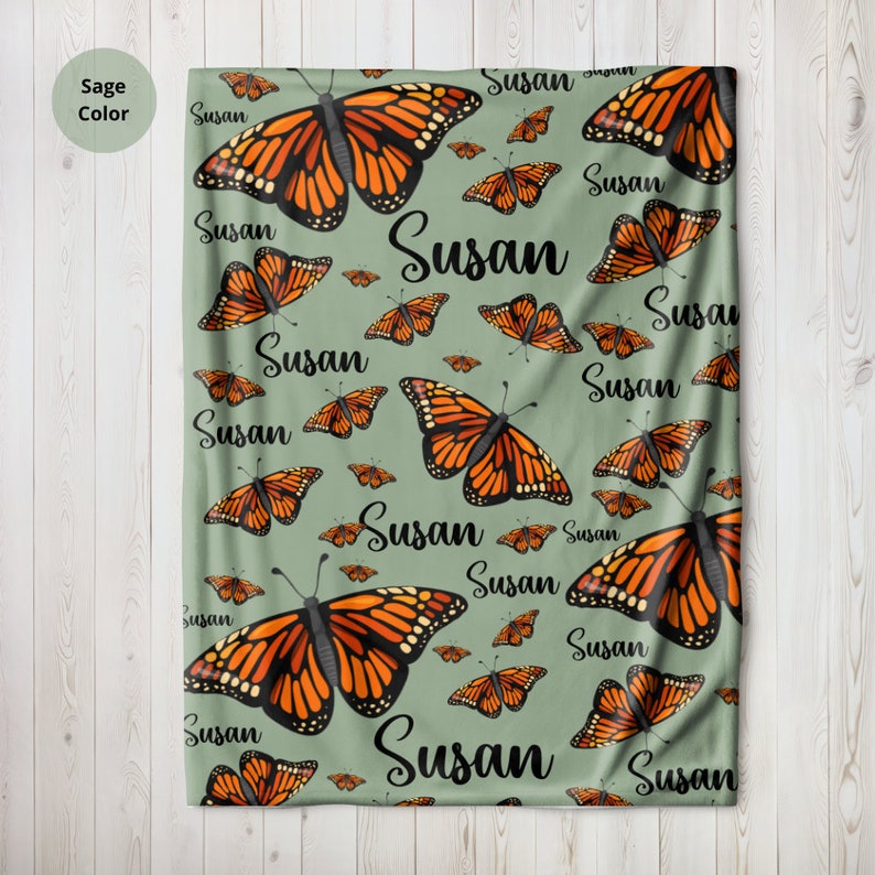 Monarch Butterfly Baby Name Blanket, Monarch Pattern Personalized ...