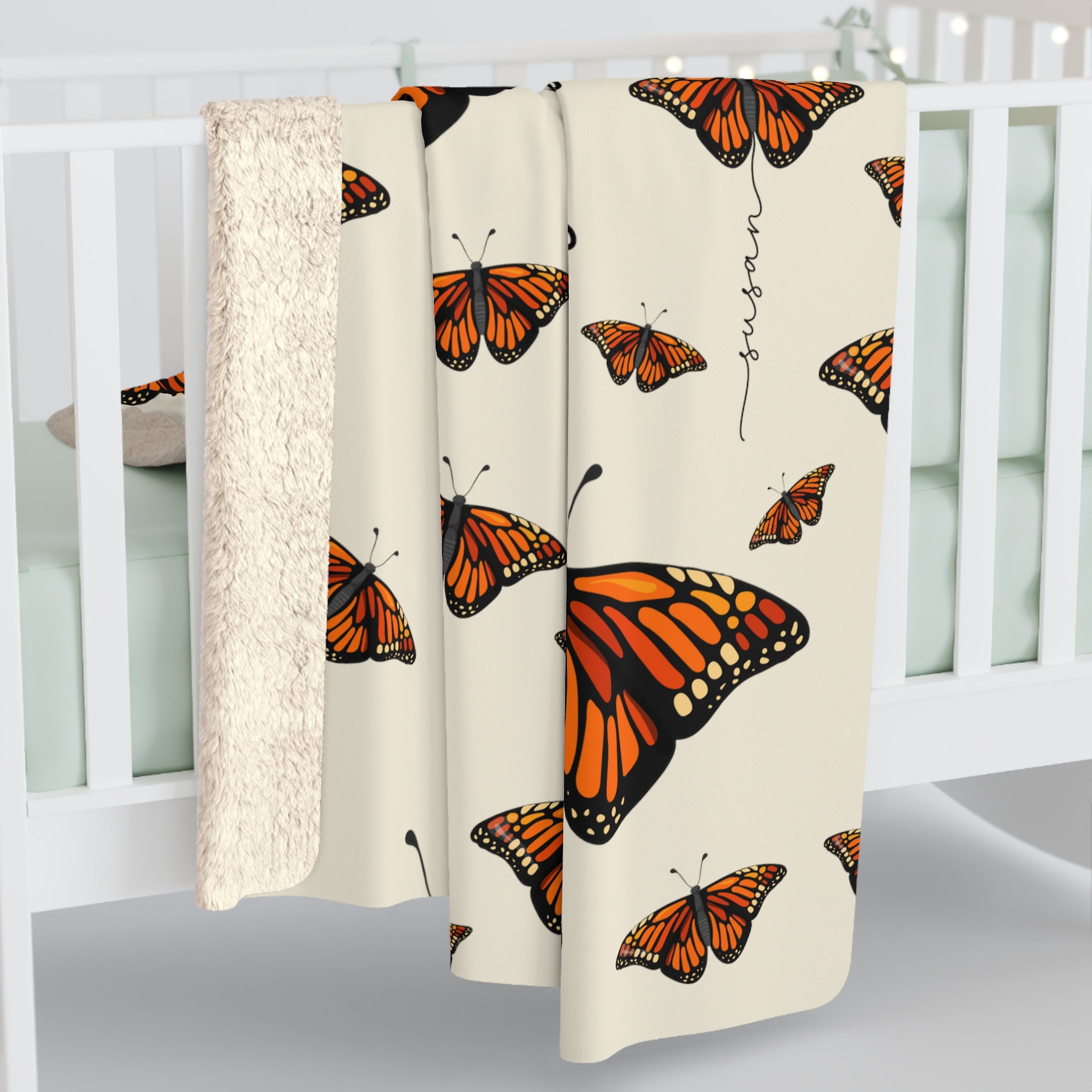 Monarch Butterfly Blanket Monarch Pattern Velveteen or Sherpa Blanket ...