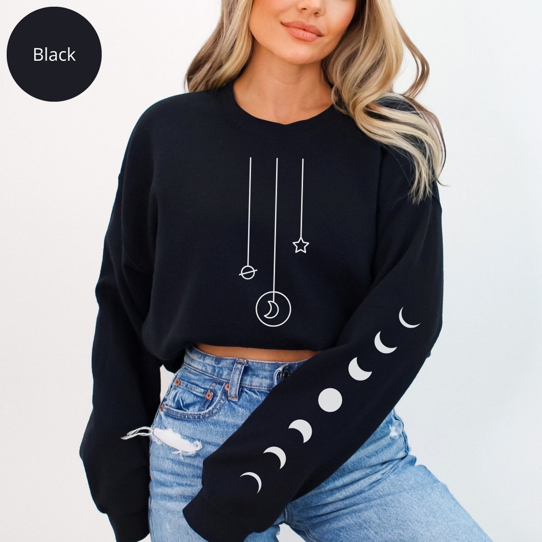 Moon Phases Sweatshirt Sleeve Design, Mystic Moon Sweater, Golden Moon ...