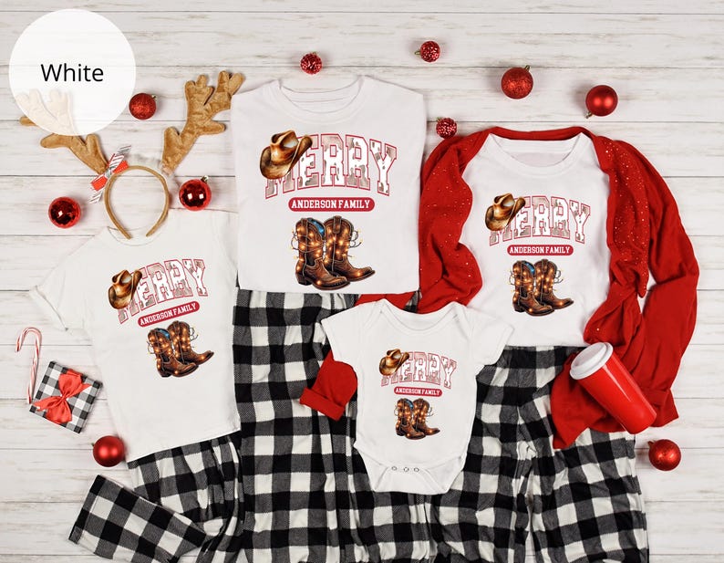 Family Christmas Western Pajamas Tee, Matching Christmas Western Shirts ...