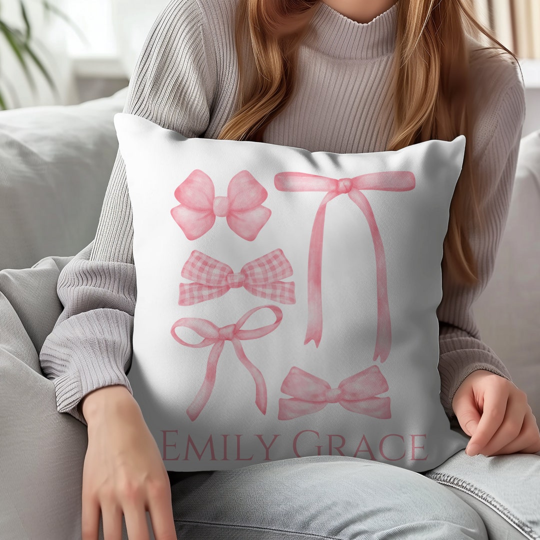 Personalized Coquette Pink Pillow, Trending Pink Bow Throw Pillow for ...