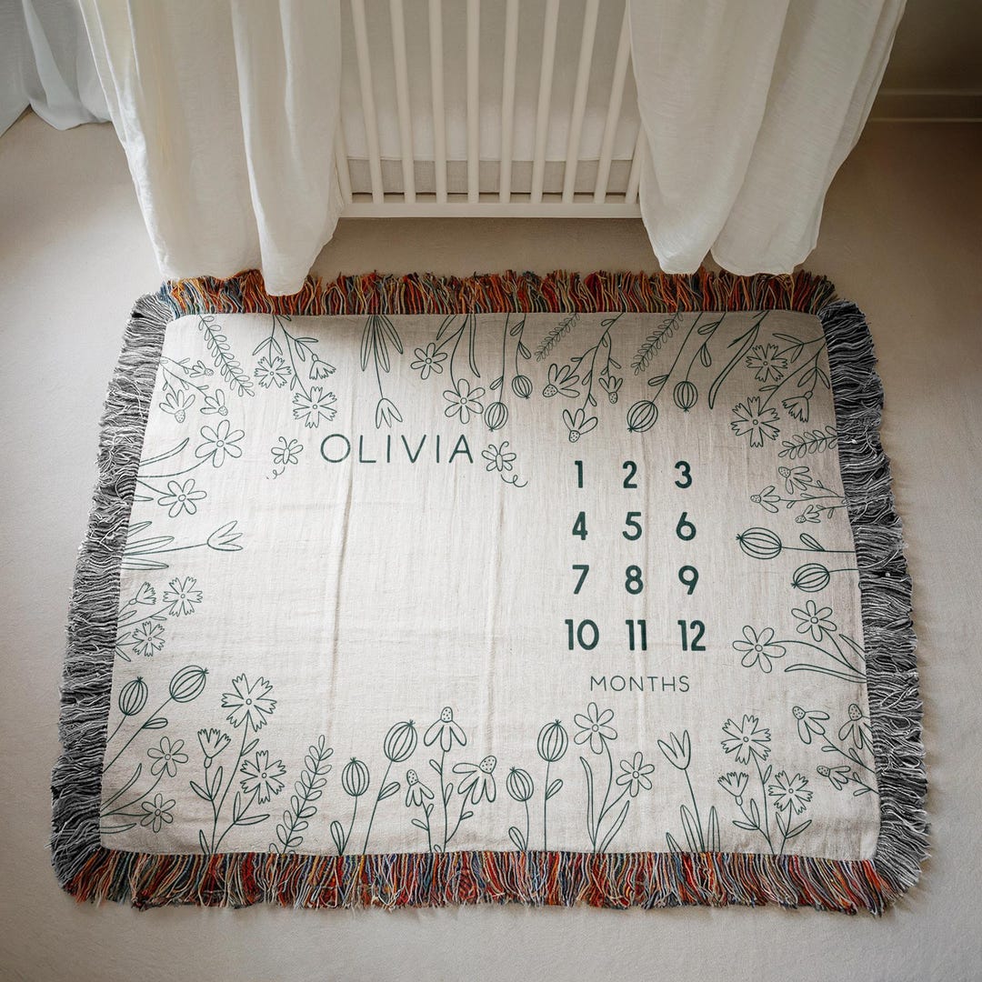 Custom Milestone Woven Blanket Girl Custom Name Blanket Wildflower New ...