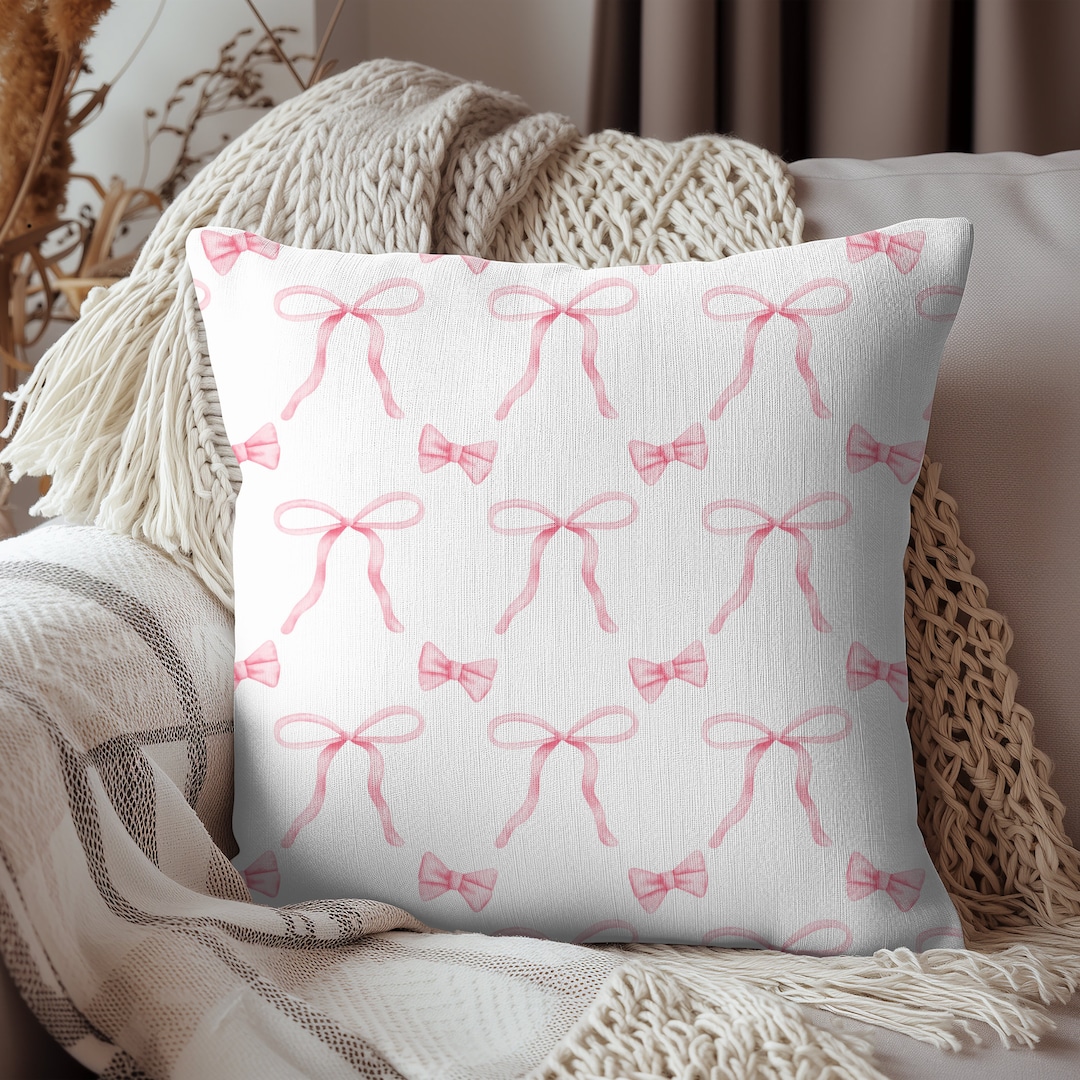 Coquette Bows Pillow, Pillow Pink Bow, Throw Pillow for Coquette Decor ...