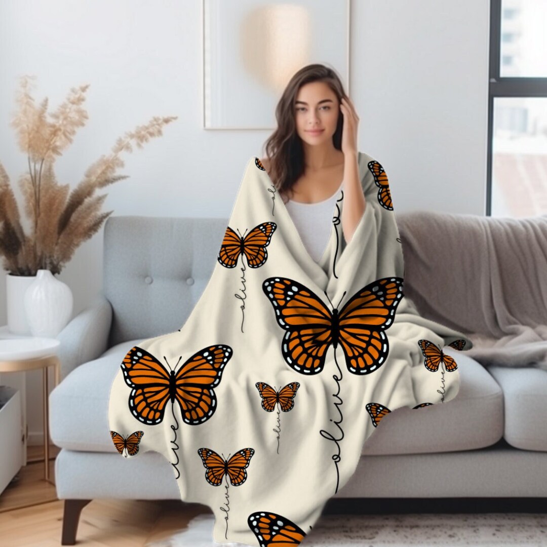 Monarch Butterfly Blanket Monarch Pattern Velveteen or Sherpa Blanket ...