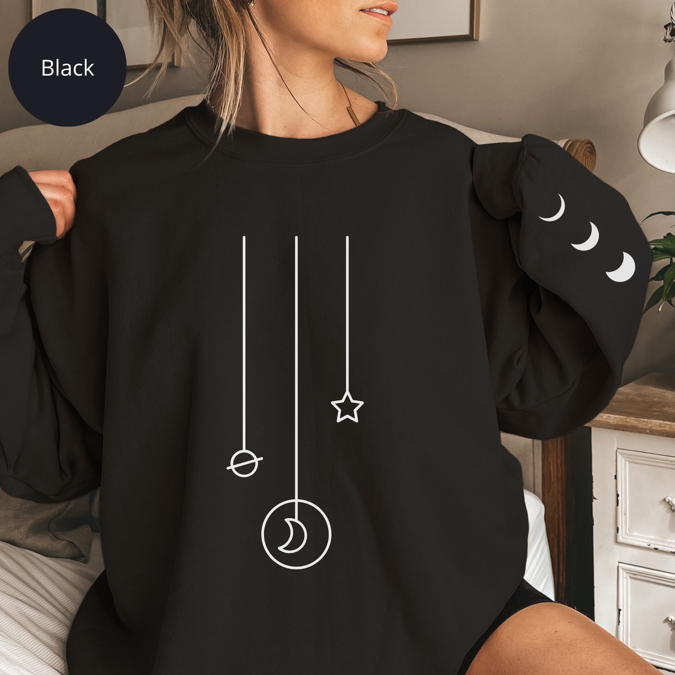 Moon Phases Sweatshirt Sleeve Design, Mystic Moon Sweater, Golden Moon ...