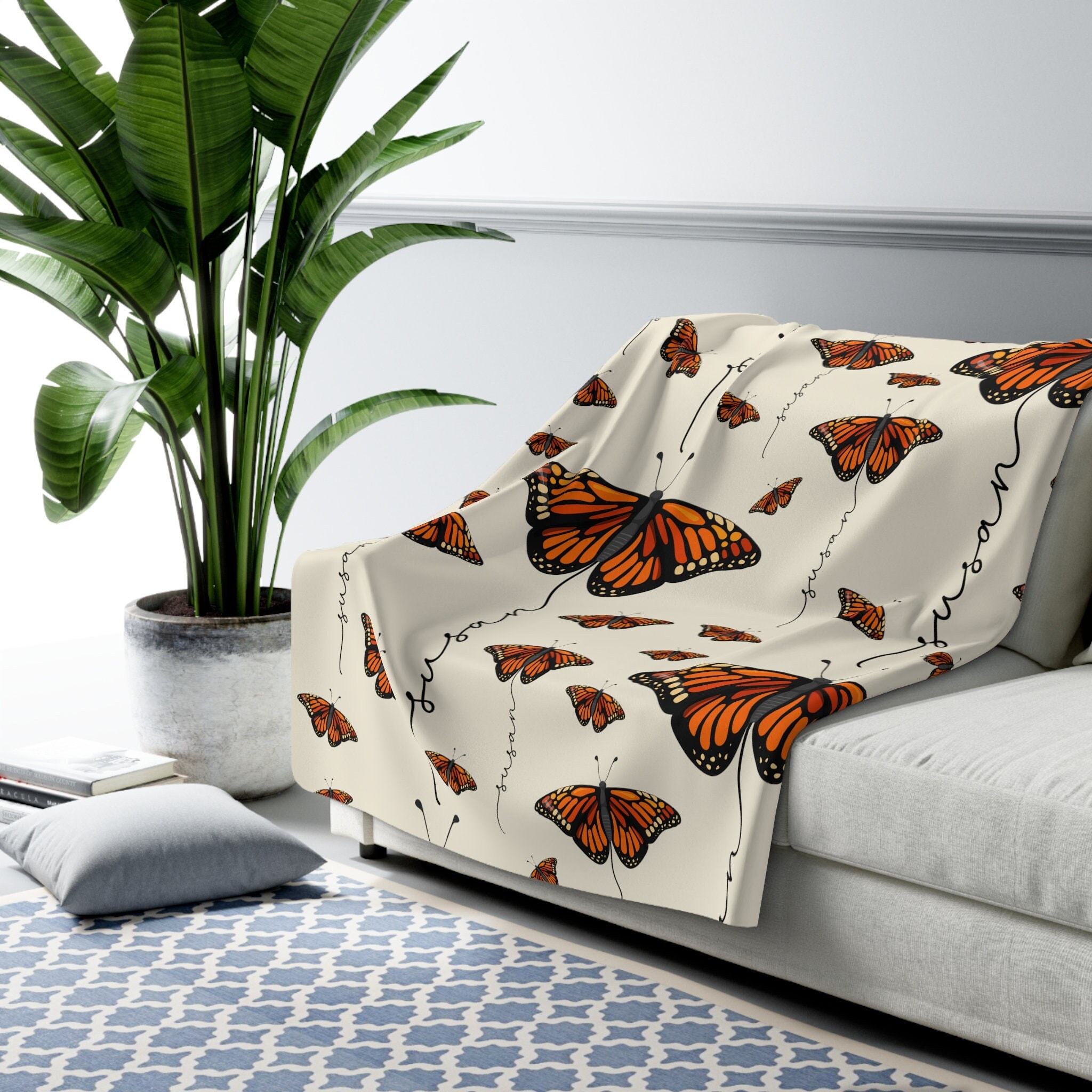Monarch Butterfly Blanket Monarch Pattern Velveteen or Sherpa Blanket ...