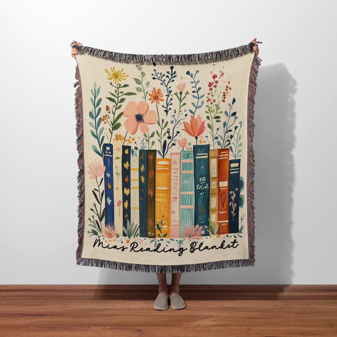 Custom Book Lovers Woven Blanket, Wildflowers Bookish Blanket ...