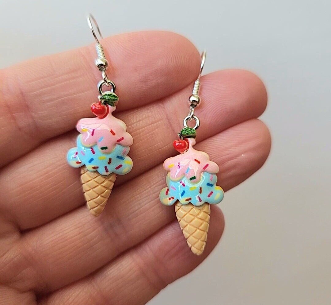 Double Scoop Ice Cream Cone Earrings, Unique Earrings, Funny Earrings ...