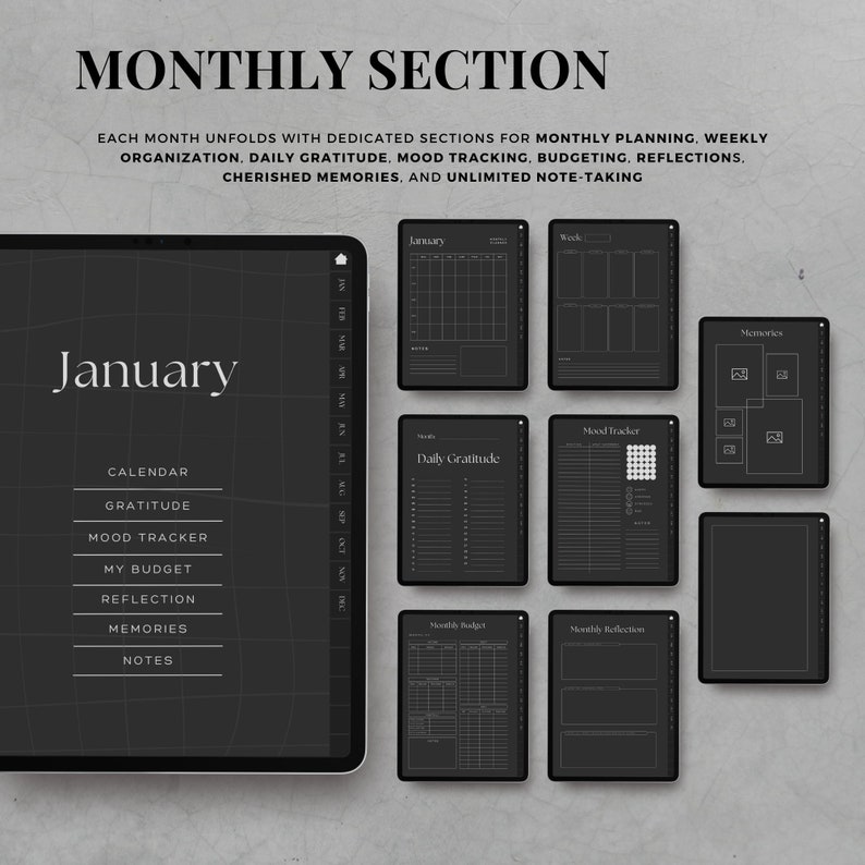 Goodnotes Undated Digital Planner, Dark Mode iPad Planner, Minimalist ...