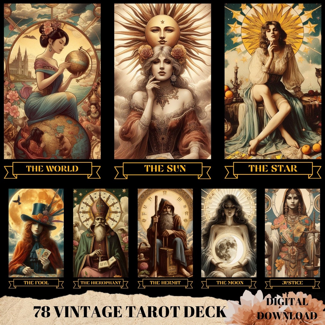 78 Tarot Cards Deck, Vintage Tarot Cards, Printable Tarot Deck, Tarot Deck Beginner, Digital ...