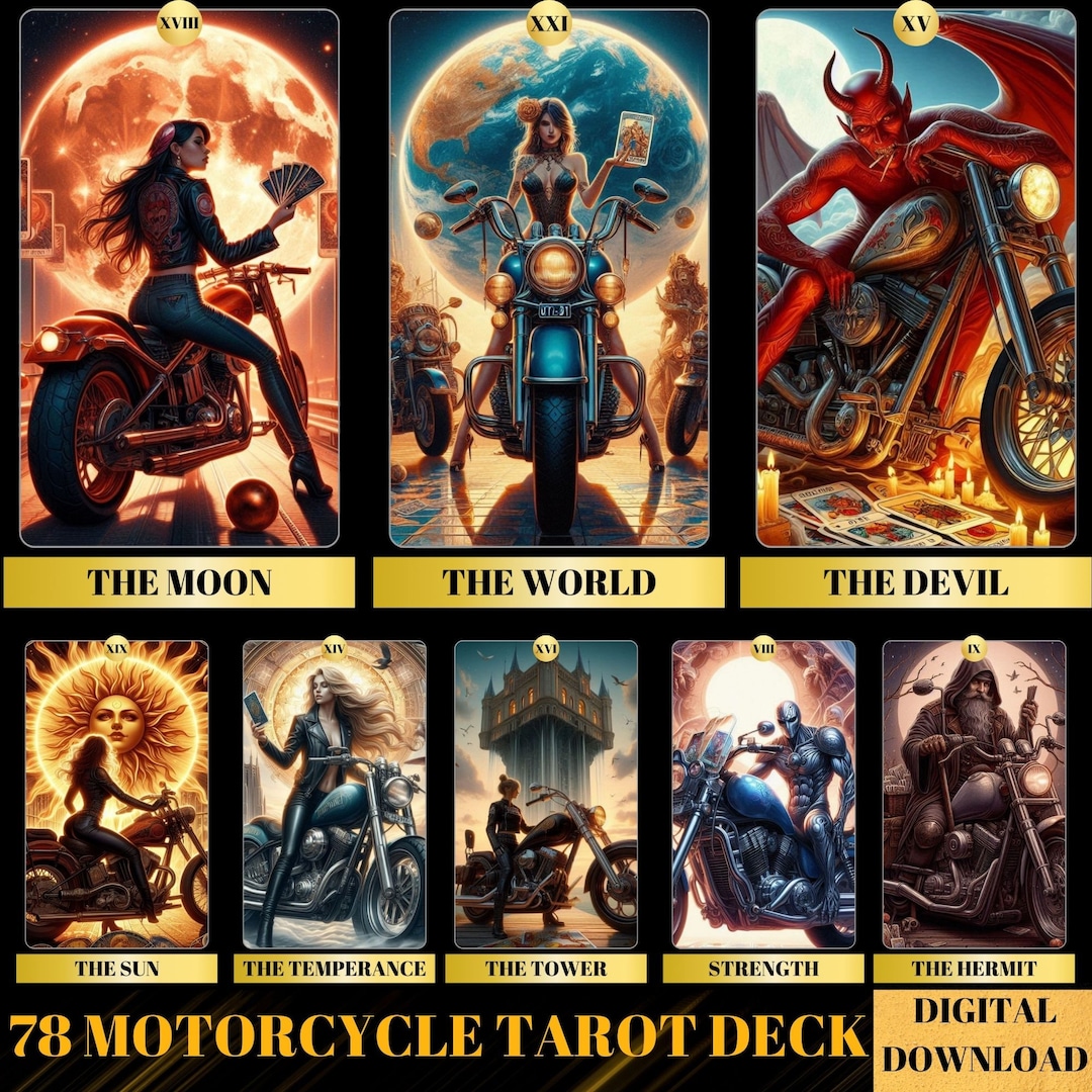78 Tarot Cards Deck, Printable 78 Motorcycle Tarot Cards - Biker Tarot ...