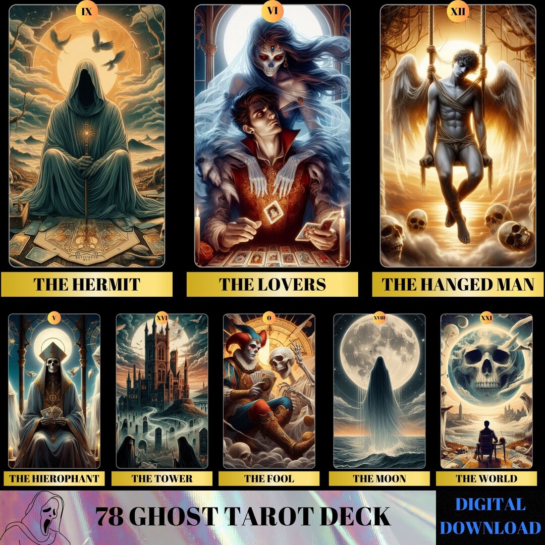 78 Tarot Cards Deck, Ghost Theme 78 Tarot Cards, Printable Tarot Deck ...