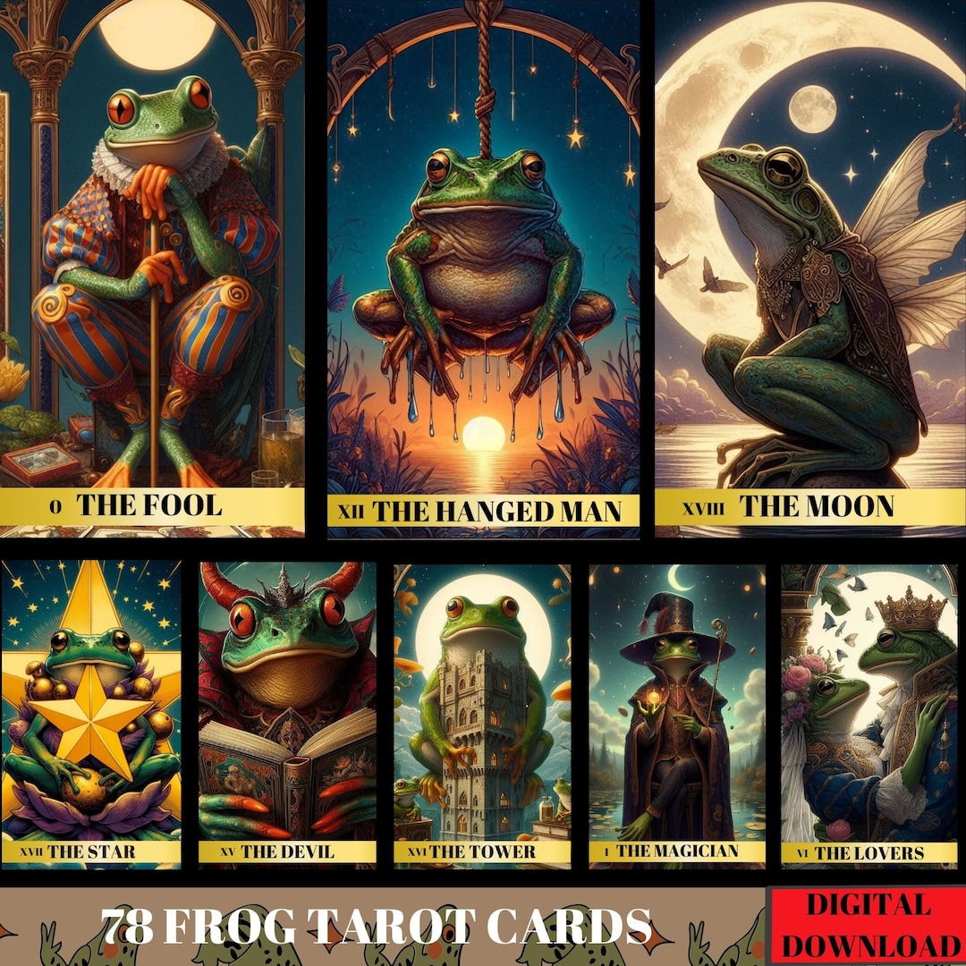 78 Tarot Cards Deck, Frog Tarot Cards, Printable Tarot Deck, Tarot Deck Beginner, Digital Tarot ...