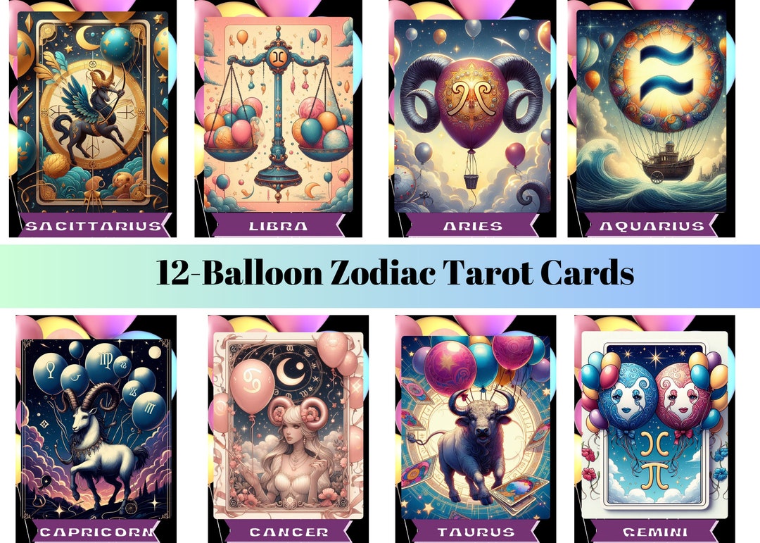 Balloon Zodiac Tarot Cards Clipart, 12 Zodiac Cards, Zodiac Design ...