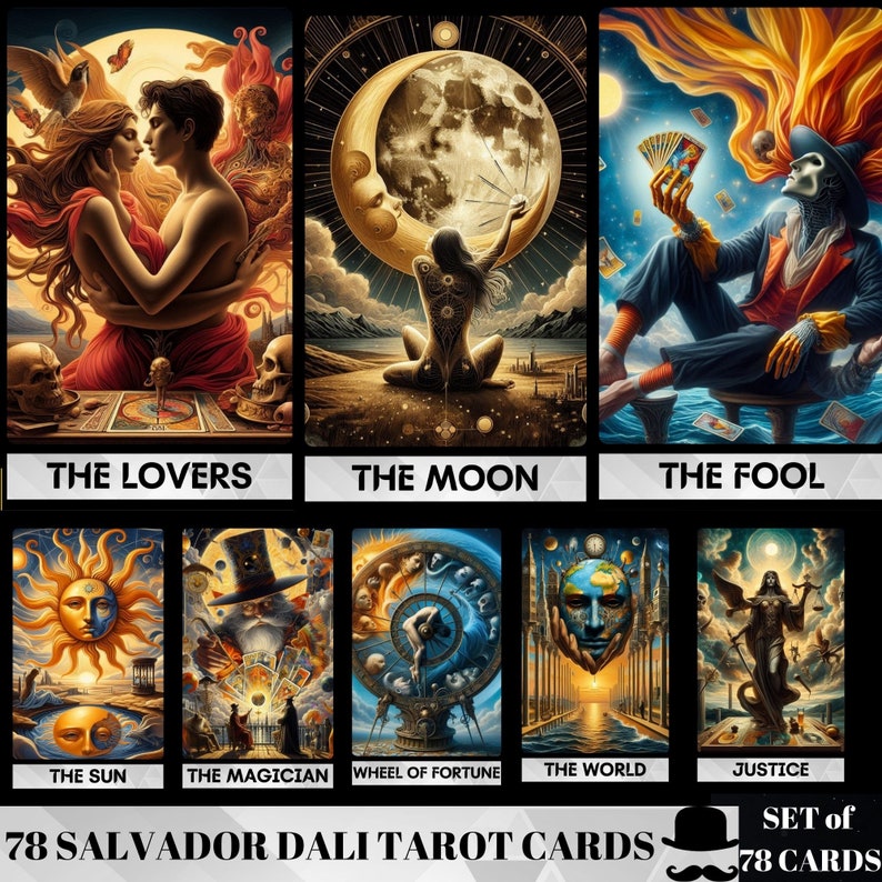 78 Tarot Cards Deck, Salvador Dali Theme 78 Tarot Cards, Printable Oracle Deck, Digital Tarot ...