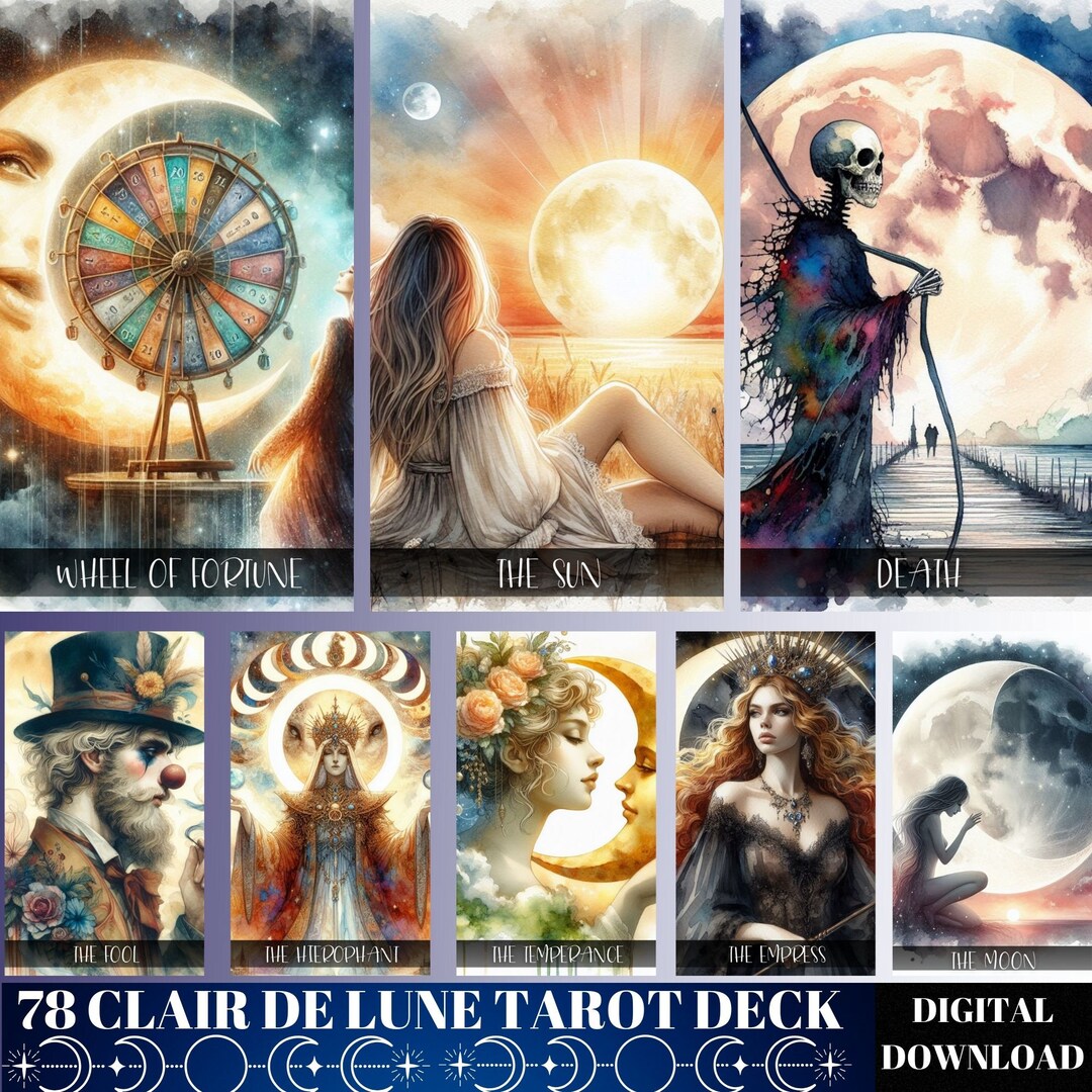 78 Tarot Cards Deck, Clair De Lune 78 Tarot Cards, Printable Tarot Deck ...