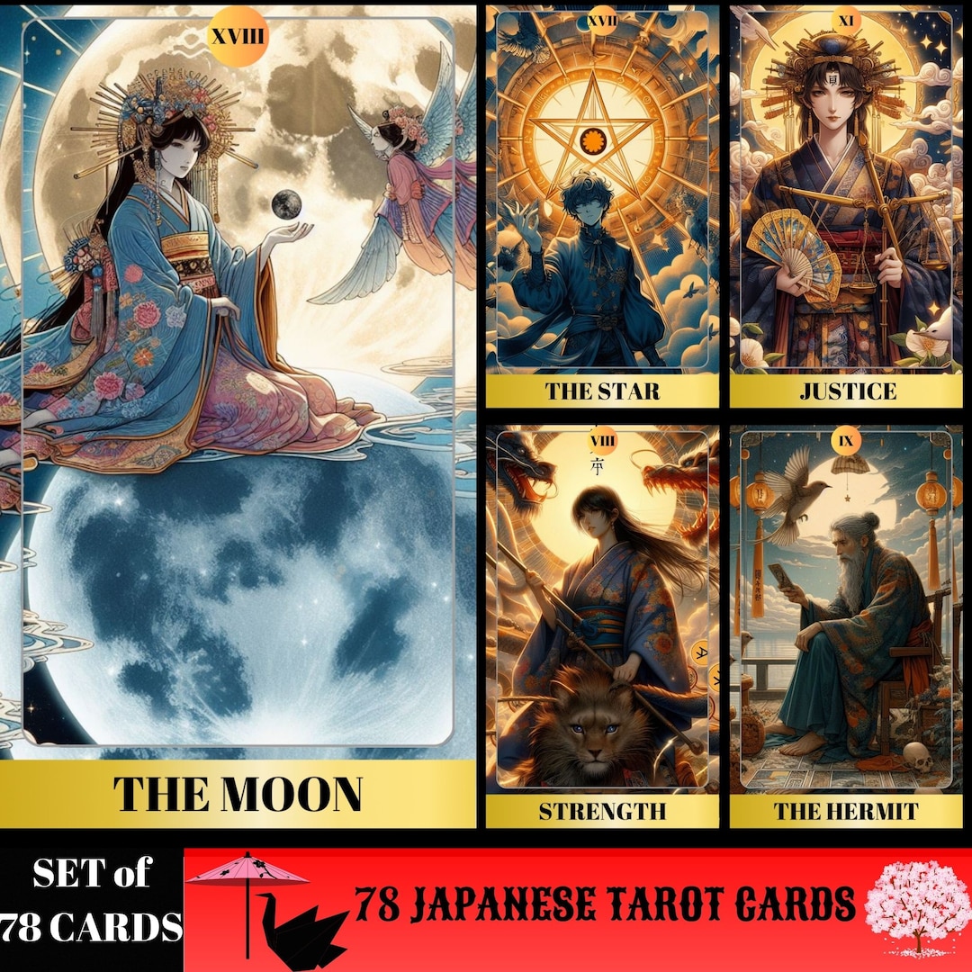 78 Tarot Cards Deck, Japanese Theme 78 Tarot Cards, Printable Oracle Deck, Digital Tarot Deck ...