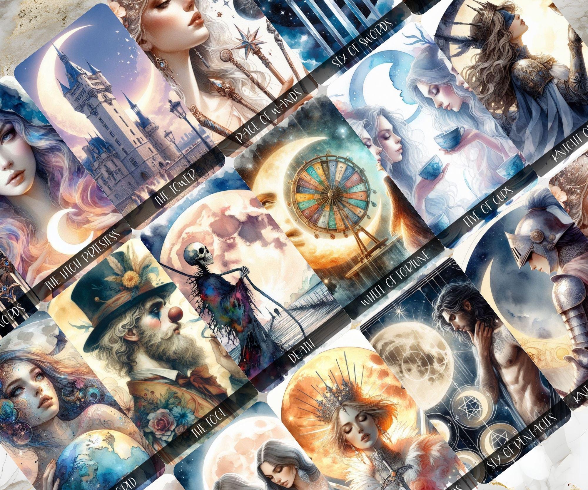 Moonlight Tarot Deck: 78 Mystical Cards With Pouch - Etsy