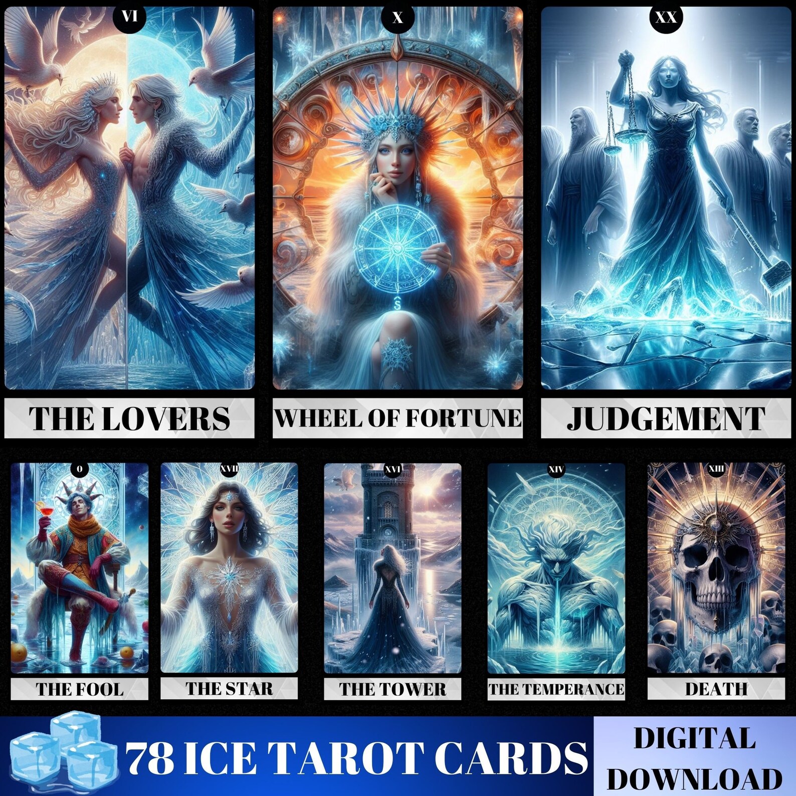 78 Tarot Cards Deck, Ice Theme 78 Tarot Cards, Printable Oracle Deck ...