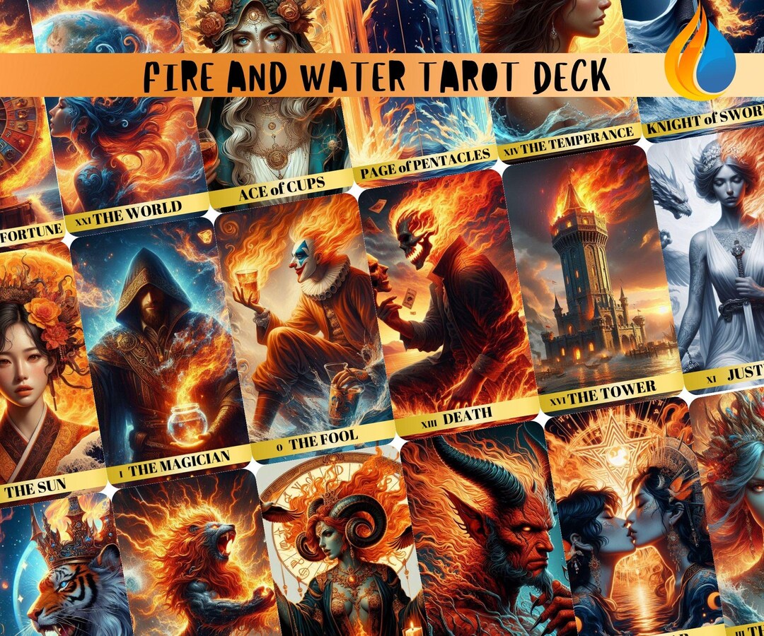 Fire and Water Tarot Deck: 78 Elemental Cards With Pouch - Etsy