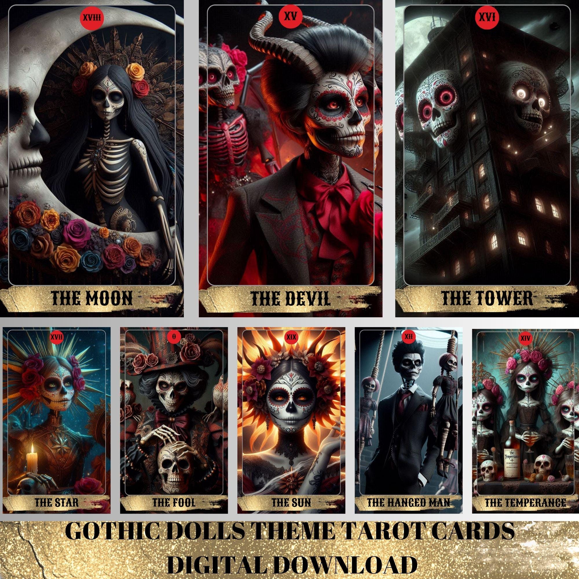 78 Tarot Cards Deck, Gothic Dolls Tarot Cards, Printable 78 Tarot Cards Deck, Gothic Dolls Tarot Cards, Printable