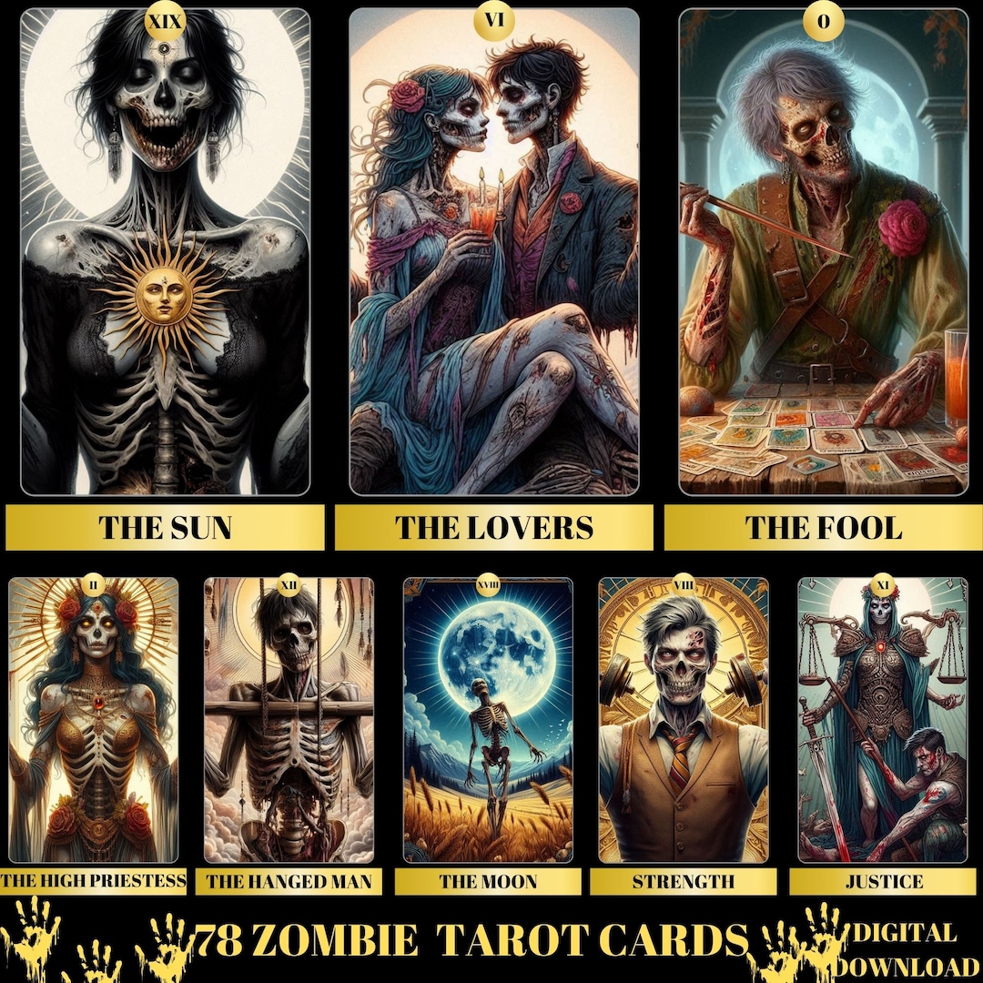 78 Tarot Cards Deck, Zombie Tarot Cards, Printable Oracle Deck, Digital ...