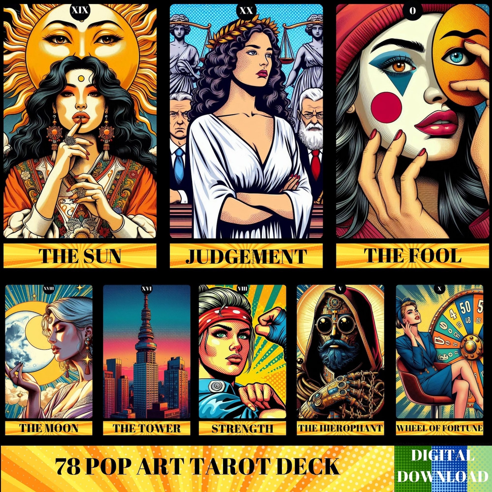 78 Tarot Cards Deck, Pop Art Tarot Cards, Printable Tarot Deck, Tarot ...