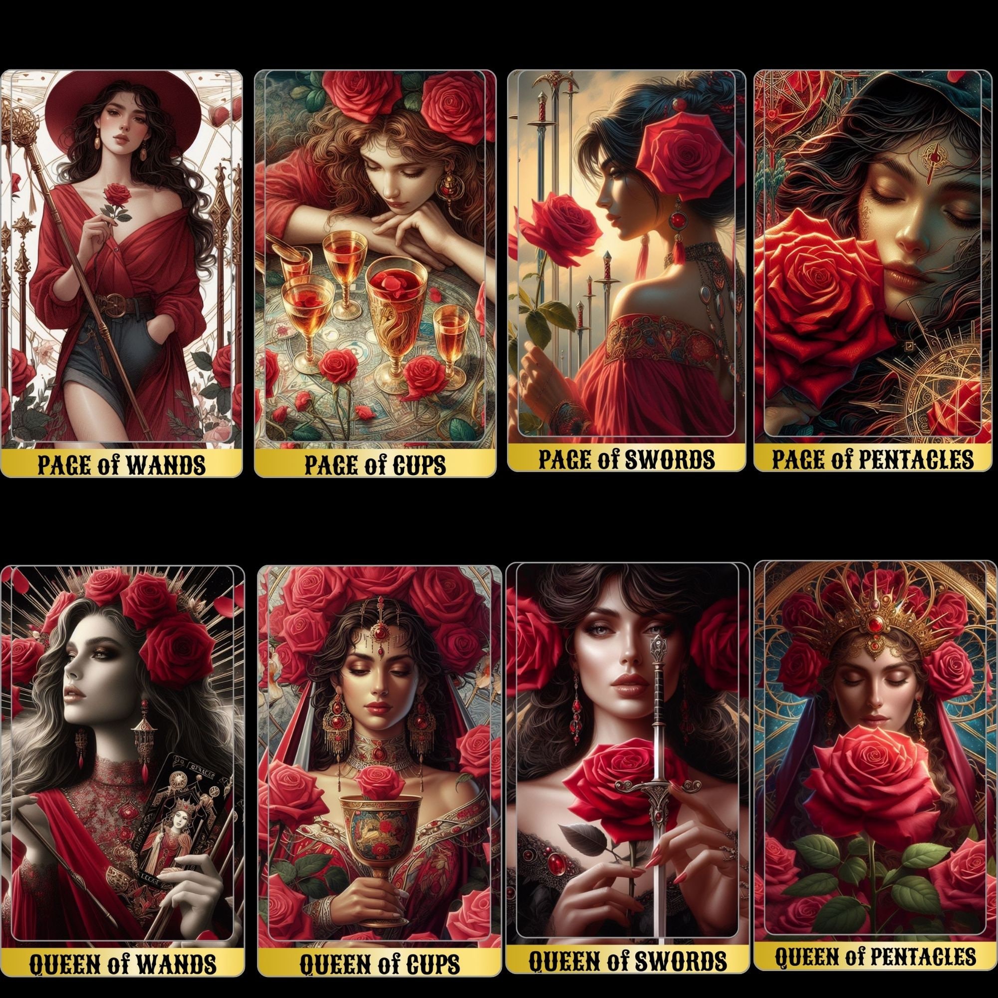 78 Tarot Cards Deck, Red Rose Tarot Cards, Printable Oracle Deck, Digital Tarot Deck, Tarot Deck ...