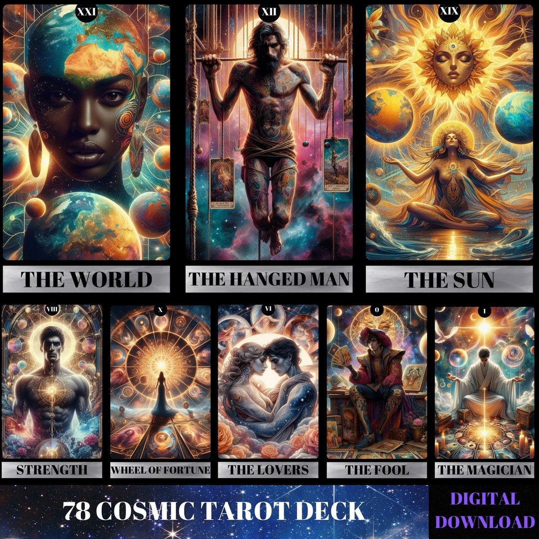 78 Tarot Cards Deck, Cosmic Theme Tarot Cards, Printable Tarot Deck ...