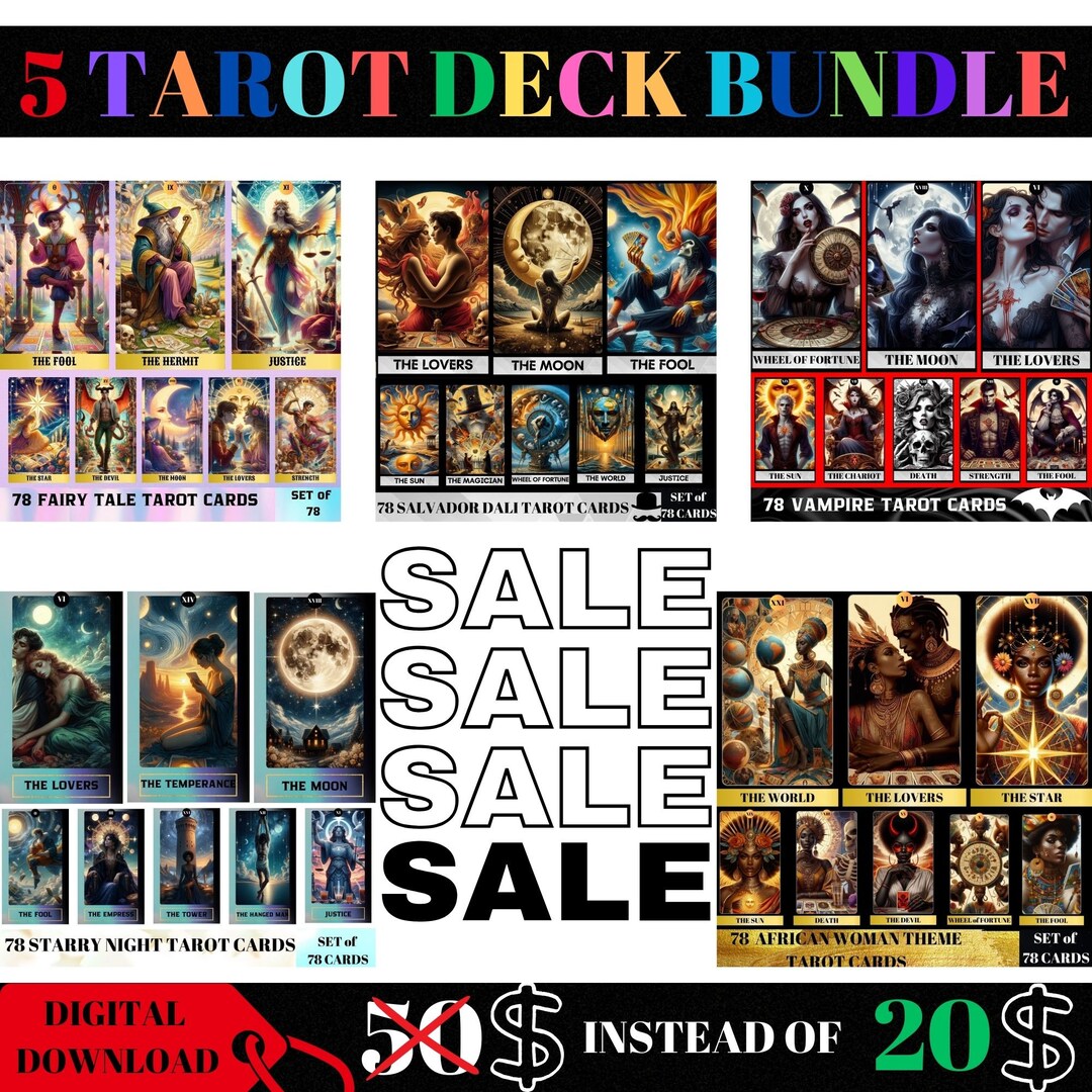 5 in 1 Tarot Deck Bundle, Digital Tarot Deck Mega Bundle, Digital Tarot ...