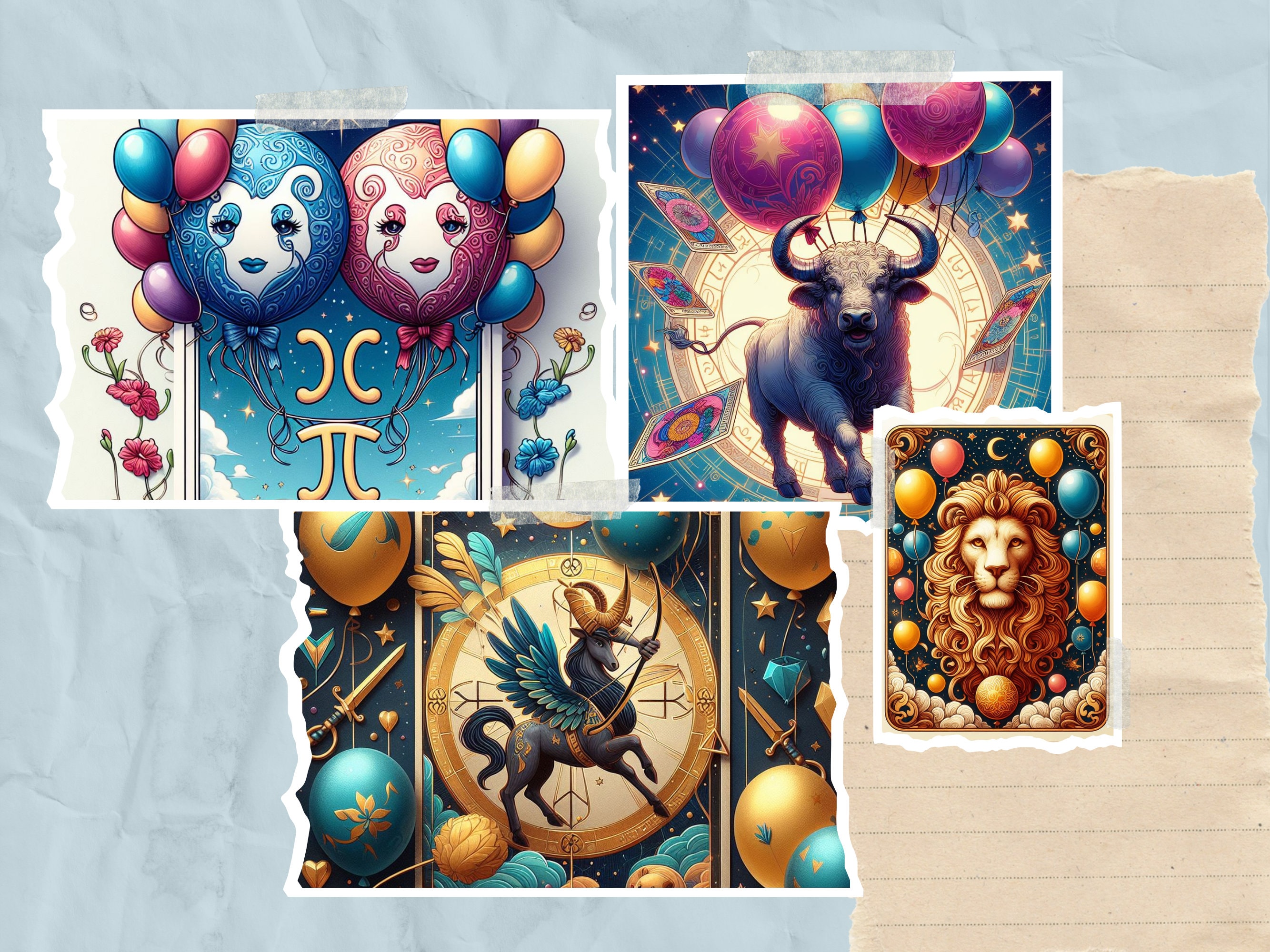 Balloon Zodiac Tarot Cards Clipart, 12 Zodiac Cards, Zodiac Design ...