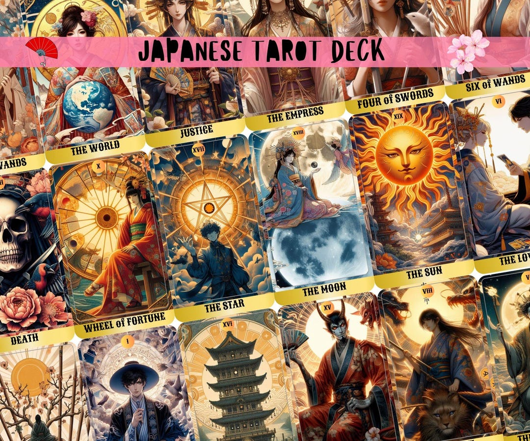 Japanese Tarot Deck, 78 Tarot Cards Deck and Pouch, Unique Tarot Deck, Mystical Tarot Deck ...
