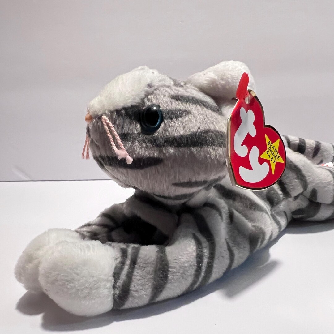 Ty Beanie Baby PRANCE the Grey Tabby Cat Vintage Ty Stuffed Animal Beanbag Toy Chasing Beanies ...